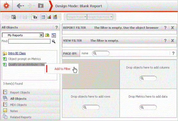 Adding prompts in the Report Editor