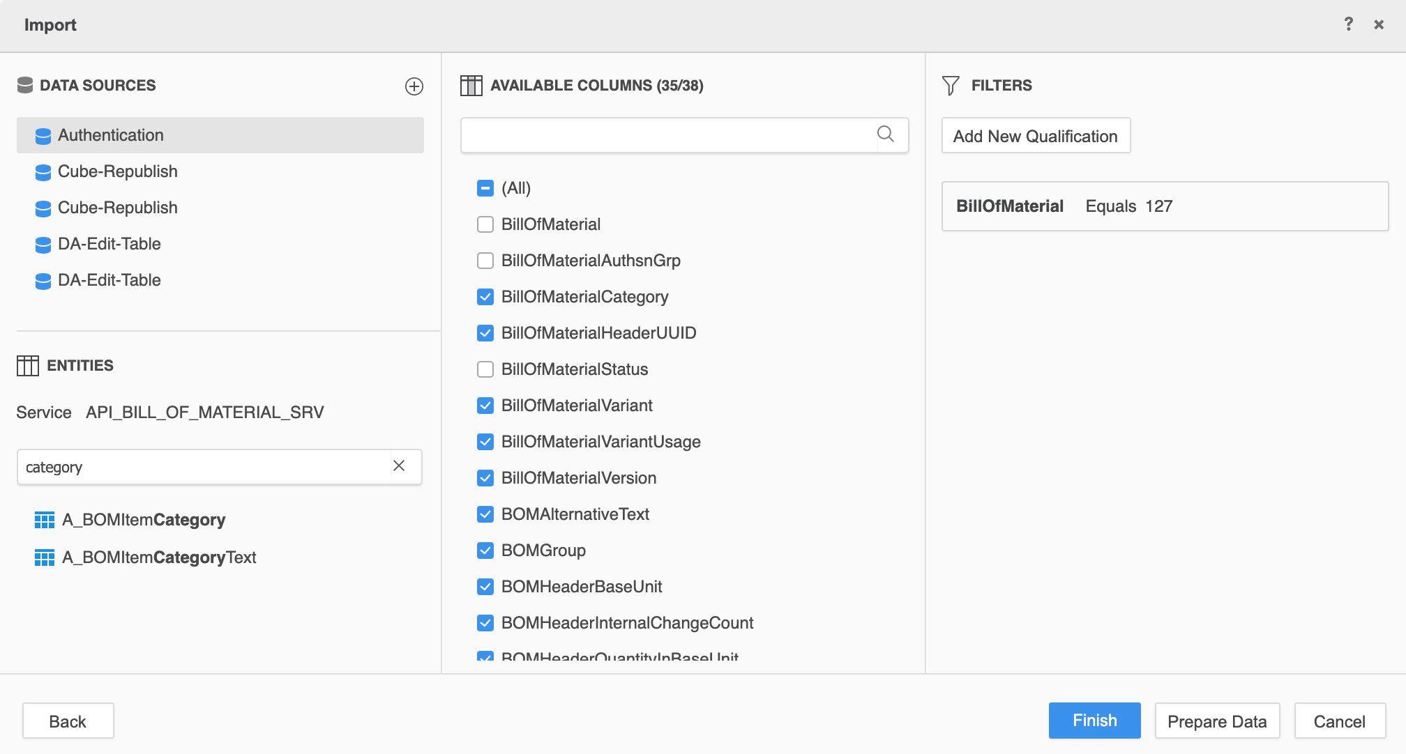 Criar uma qualificação de filtro com o conector SAP S/4HANA