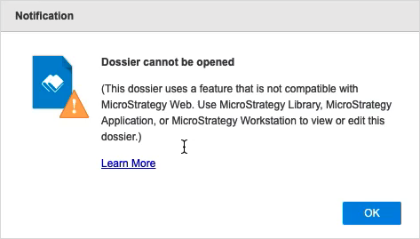 MicroStrategy Web과 호환되지 않는 기능