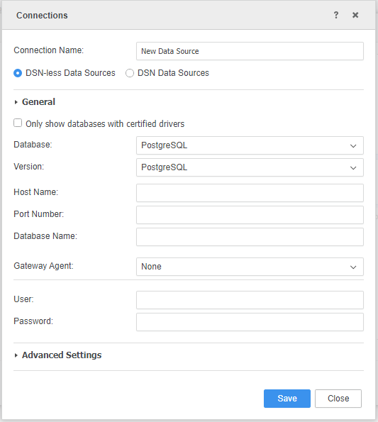 Connect via DSN less Driver