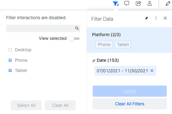 라이브러리의 필터 상호 작용 비활성화