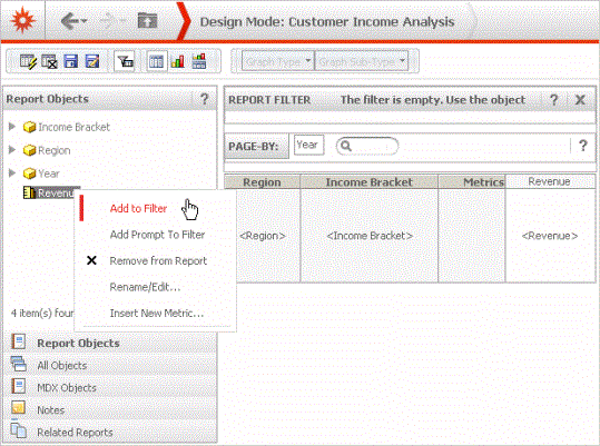 Reports: Adding a filter to a report