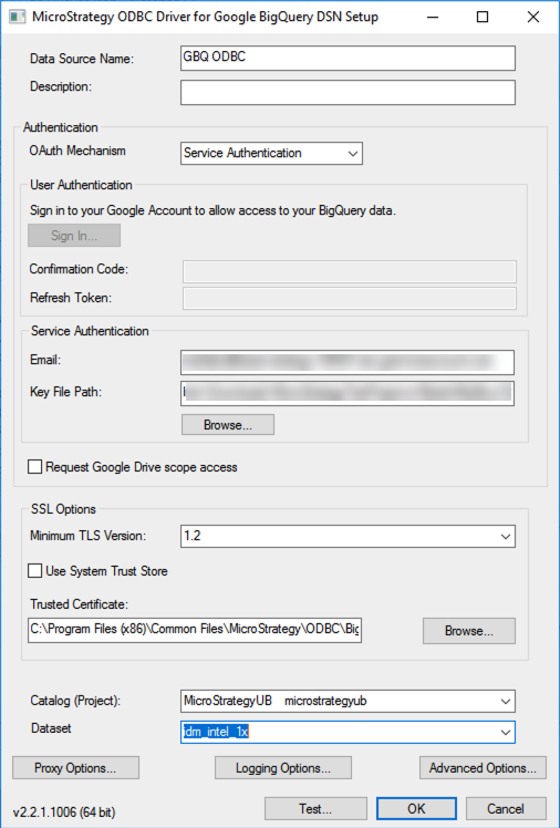 Google BigQuery ODBC Service Account Authentication for Linux and Windows