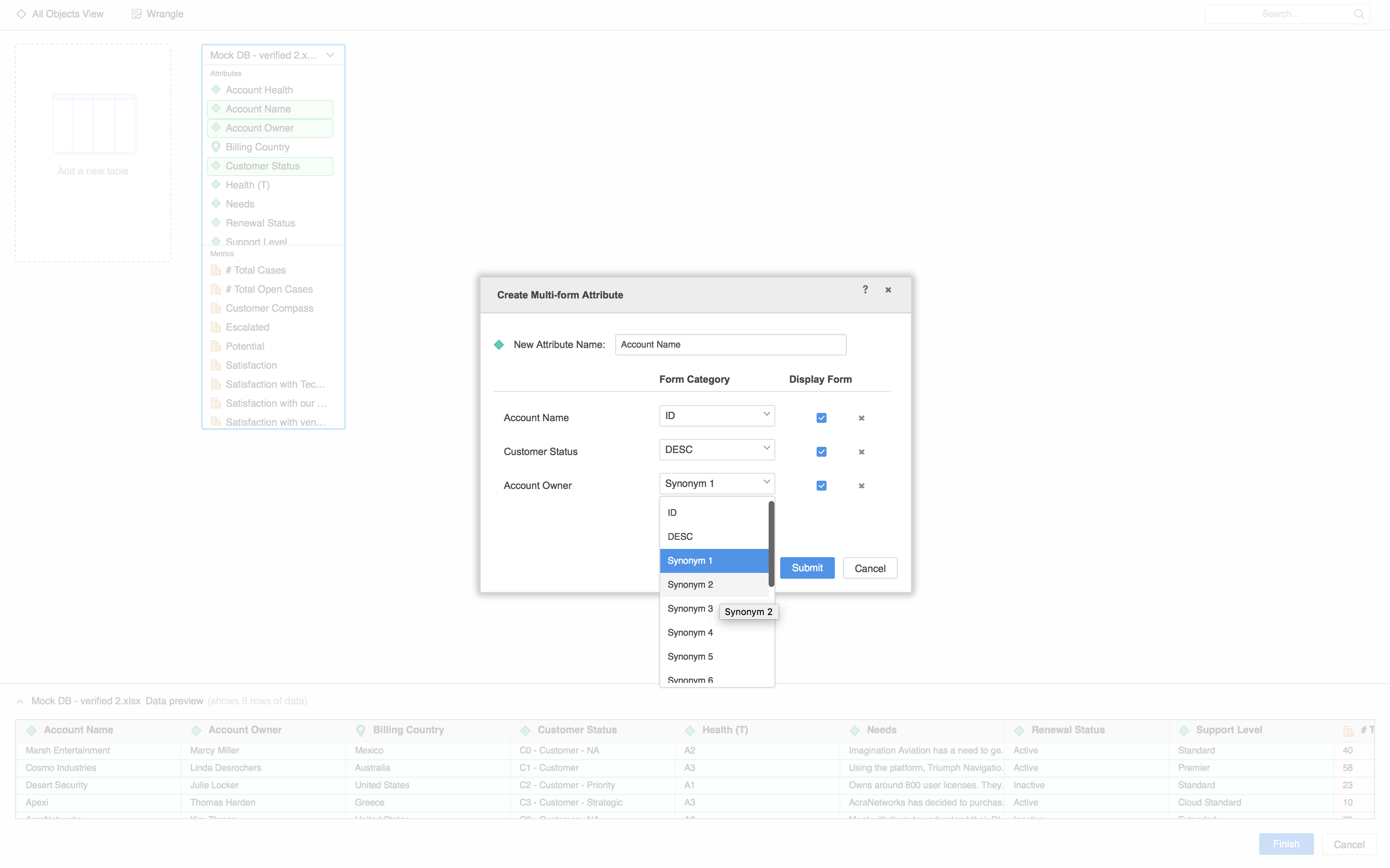 Alternative Felder von Schlüsselwörtern zulassen